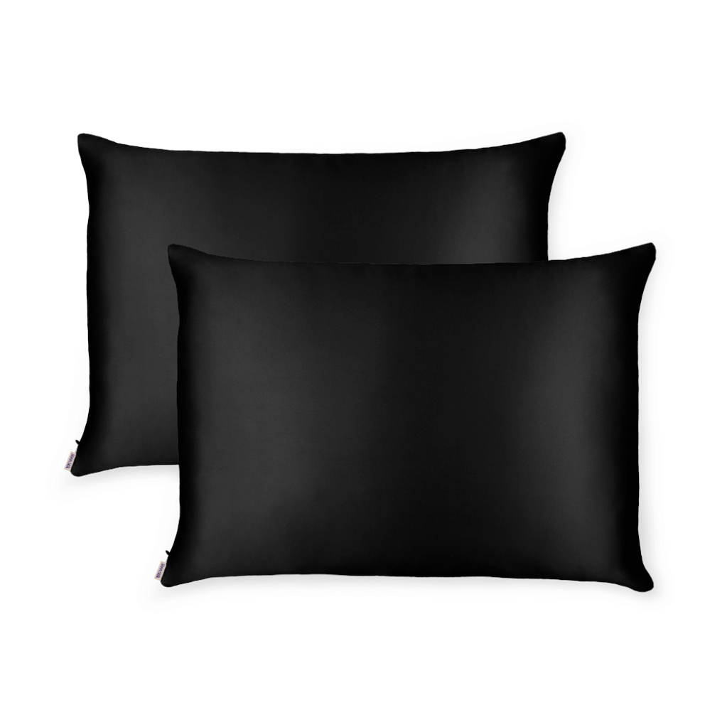 2 Pack Black Silk Pillowcases - Queen Size - Zippered - Shhh Silk
