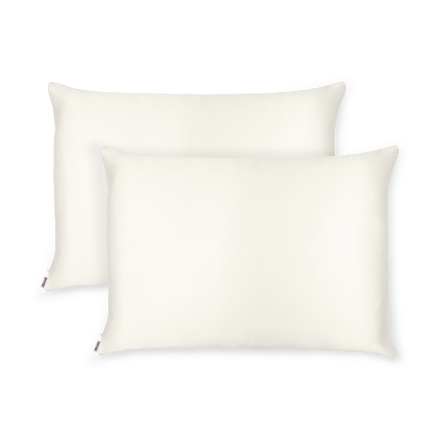 2 Pack Off White Silk Pillowcases - Queen Size - Zippered - Shhh Silk